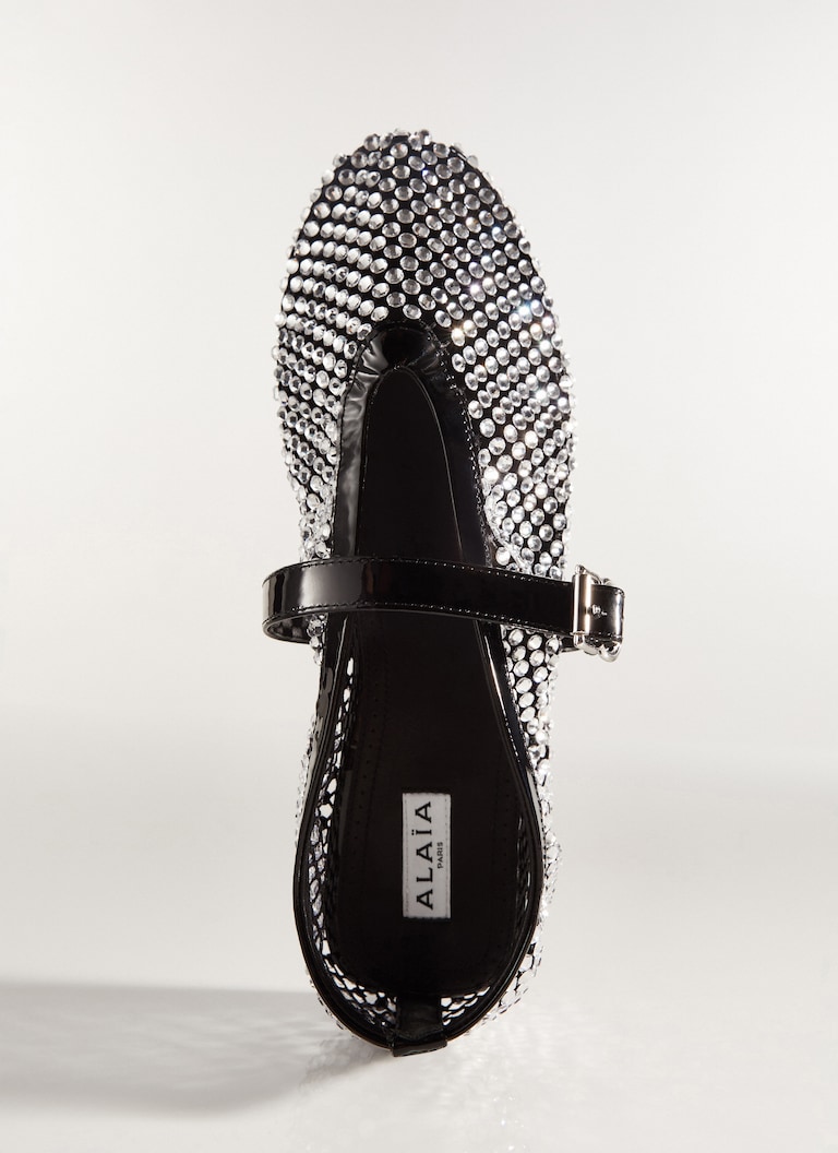 ALAÏA Ballet Flats in Fishnet, Fur | LA BALLERINE | ALAÏA MX